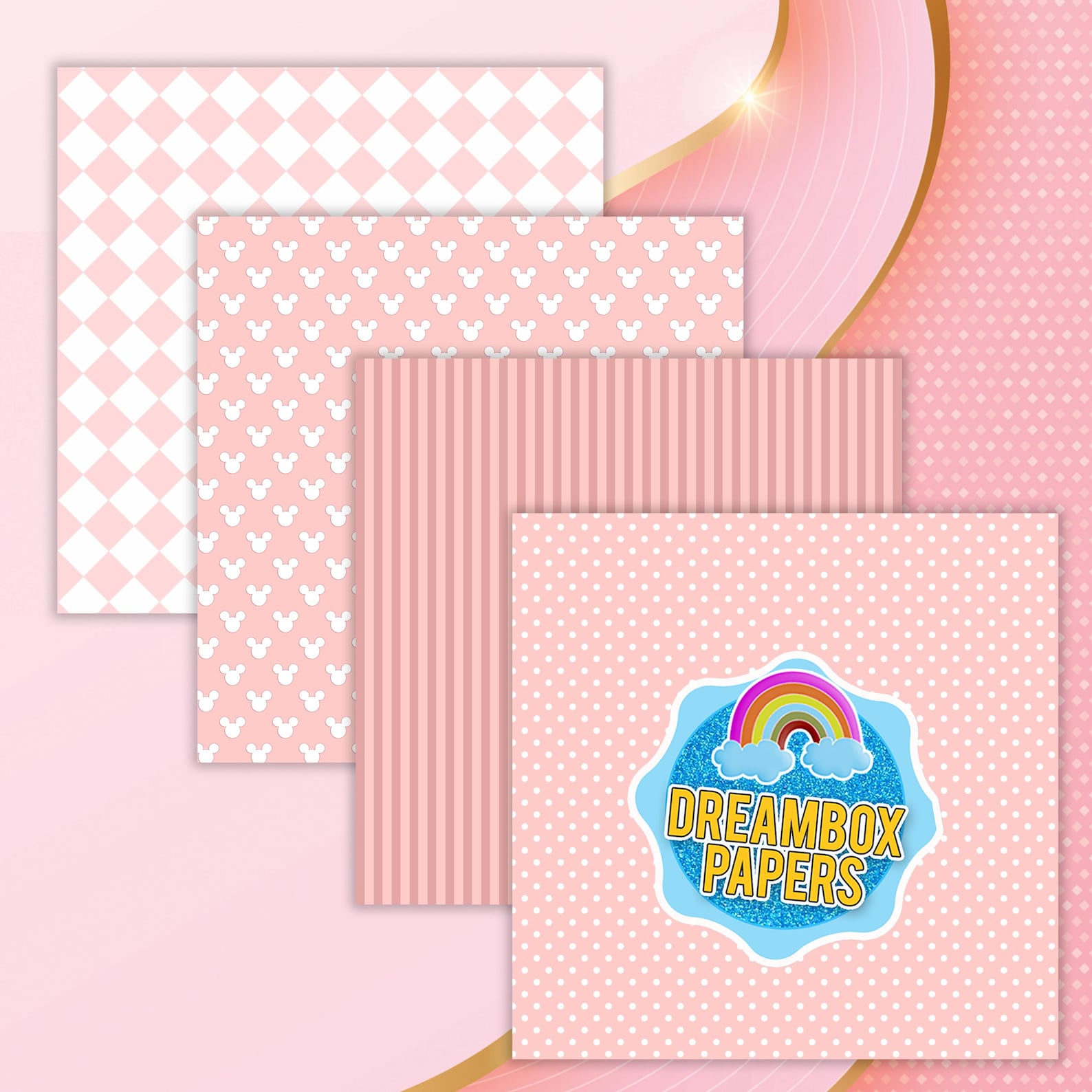 Minnie Mouse Delicate Pink and Gold Digital Paper Pack, Textures for ...
