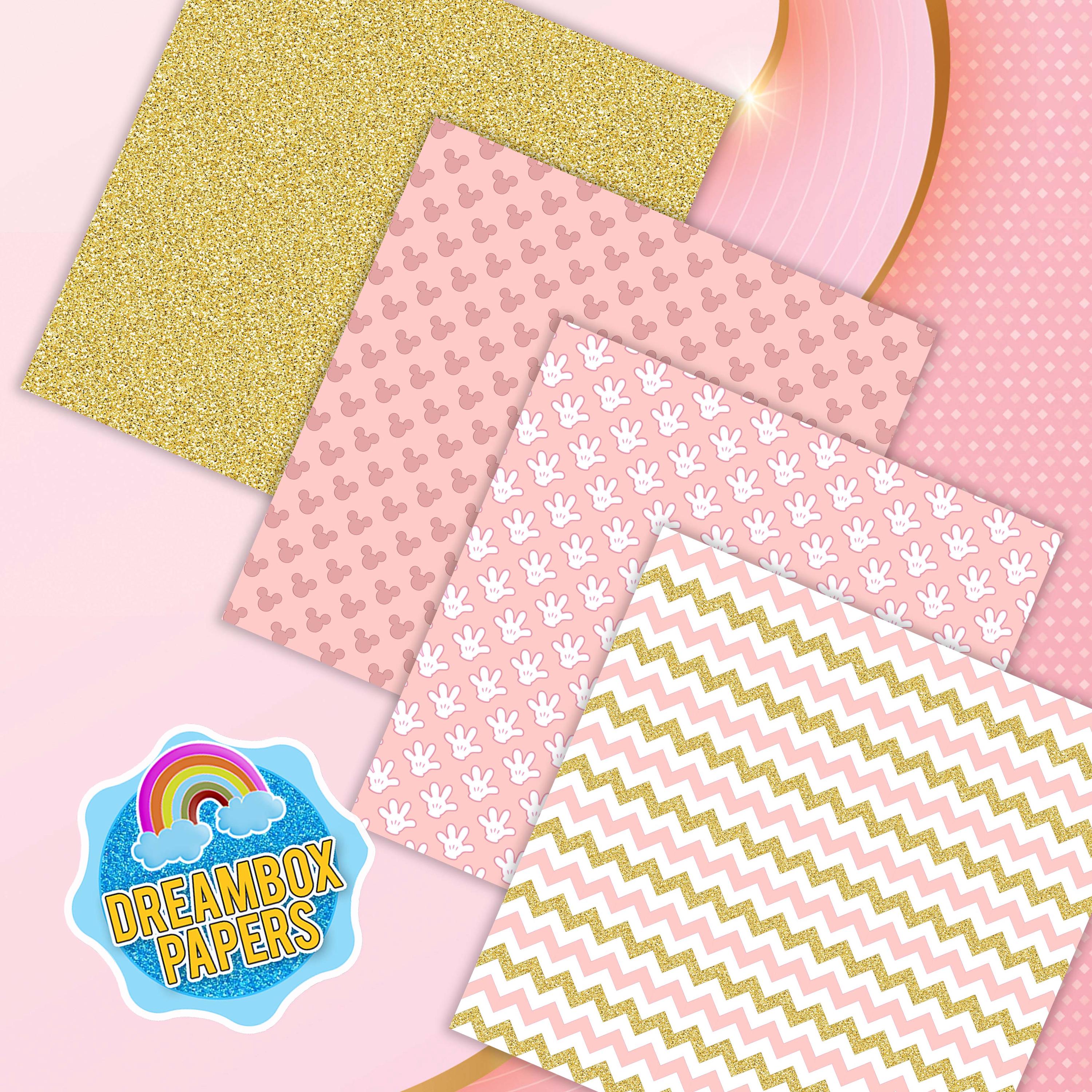 Minnie Mouse Delicate Pink and Gold Digital Paper Pack, Textures for ...