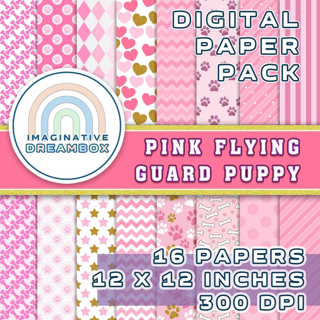 Pink Flying Guard Puppy From Sky, Digital Paper Pack for Kids, Textures ...