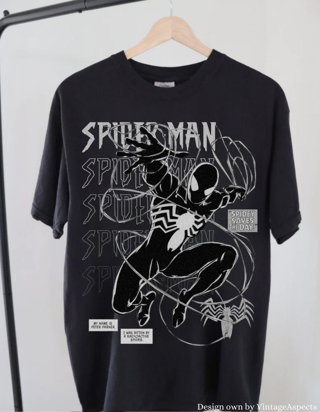 Vintage Spiderman Shirt, Black Spidey T-shirt, Black Spidey Shirt ...