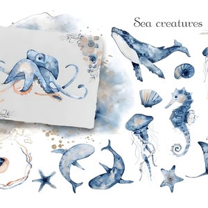 Watercolor Sea Creatures & Floral Elements Mega Bundle PNG - Etsy
