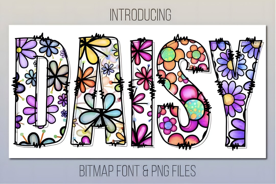 Daisy Doodles: Whimsical Floral Sketches PNG| BITMAP FONT - Etsy