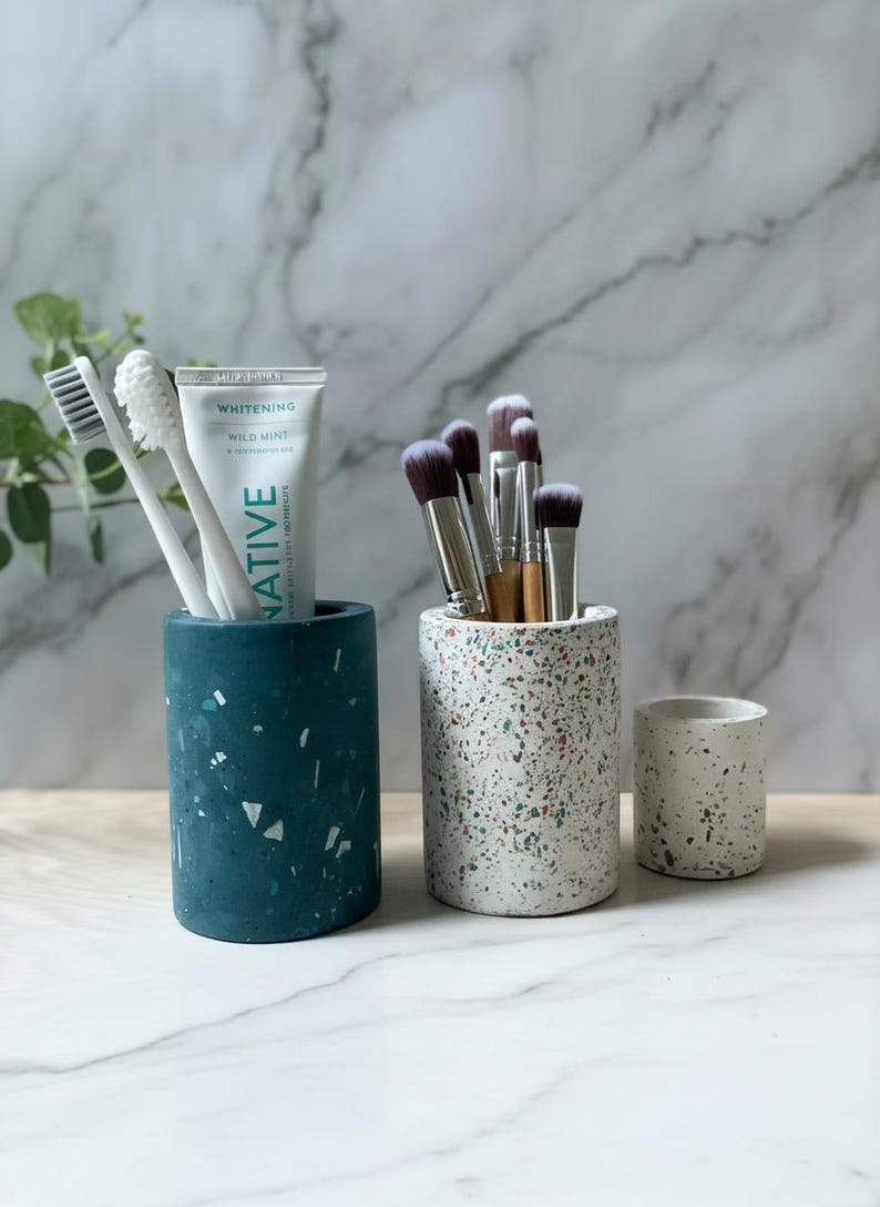 Terrazzo Pen Pot for Office, Bathroom Storage, Concrete Home Decor ...