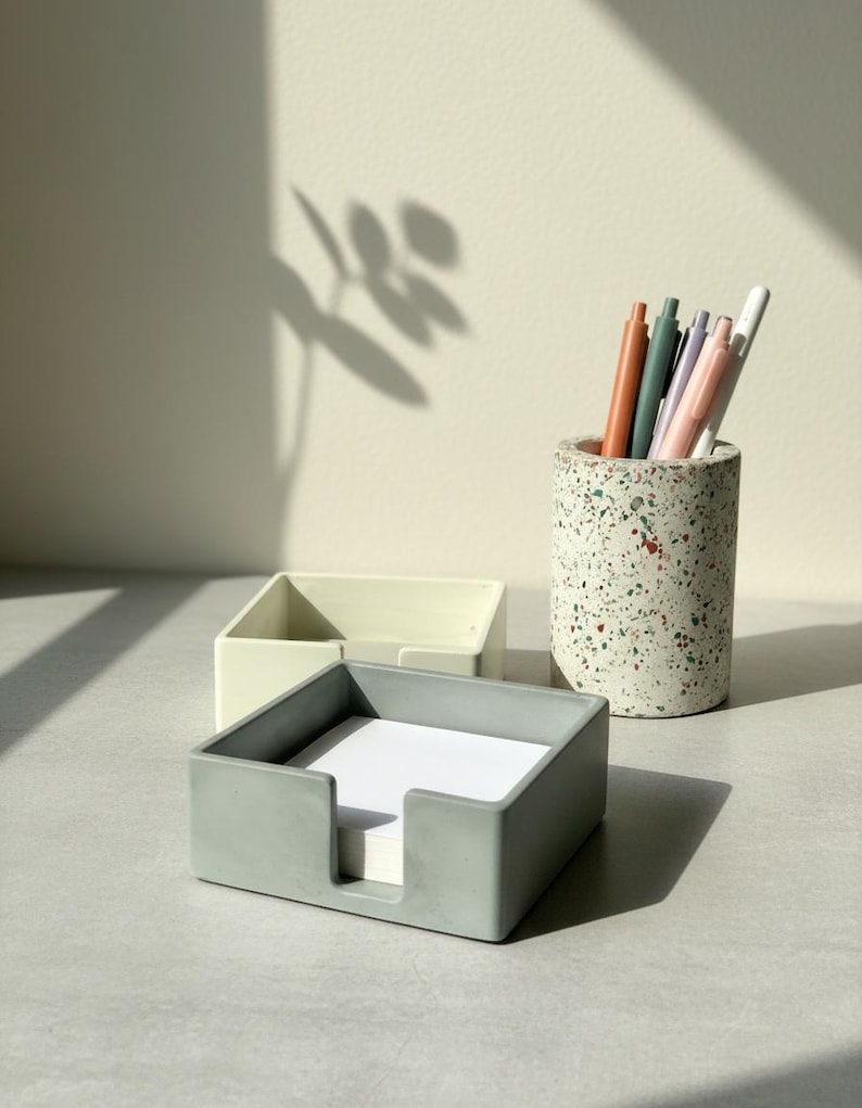 Post-it Note Holder Desk Organizer- Industrial Concrete Modern Minimal ...