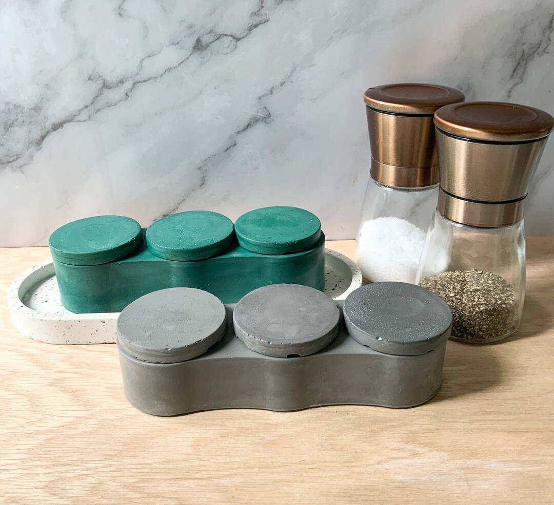 Minimalist Concrete Salt & Pepper Pots With Lids - Modern Kitchen Spice ...