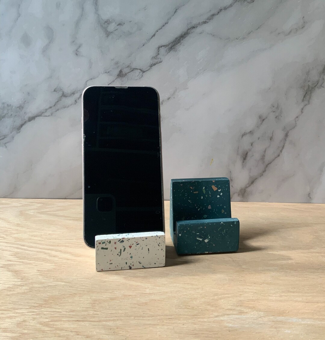 Modern Industrial Concrete Phone Stand - Terrazzo Minimalist Desk ...