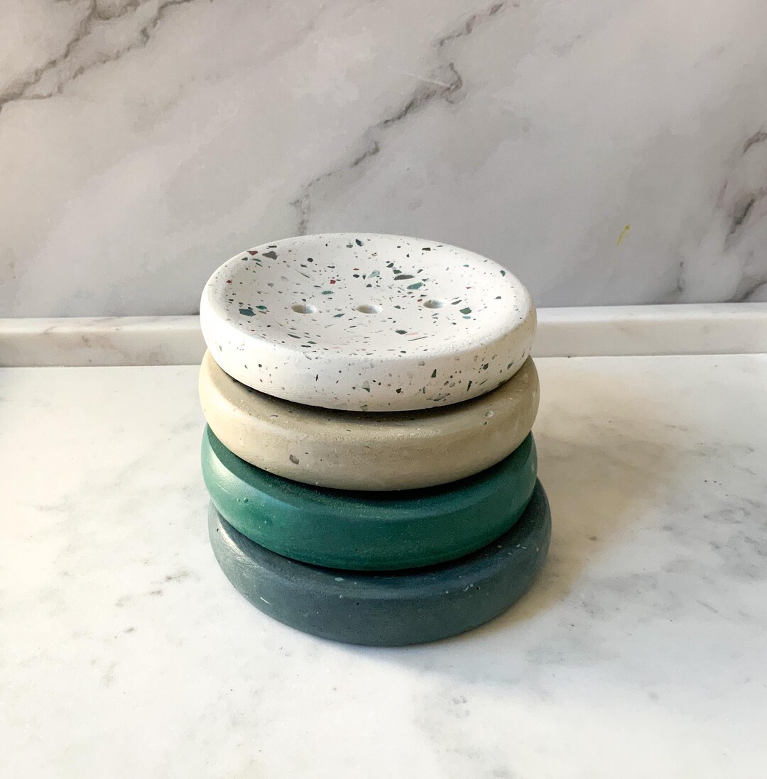 Terrazzo Cement Soap Dish With Drainage Holes - Bathroom Sink Accessory ...