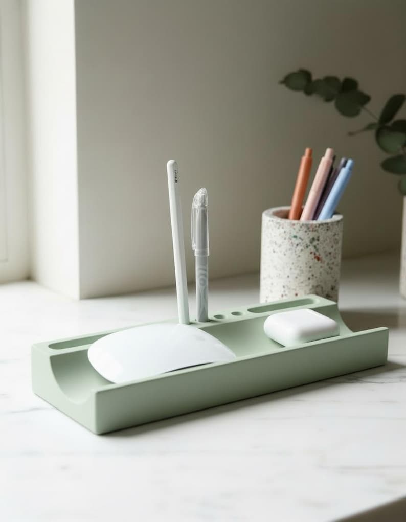 Modern Cement Desk Organizer: Minimalist Stone Office Storage for Phone ...