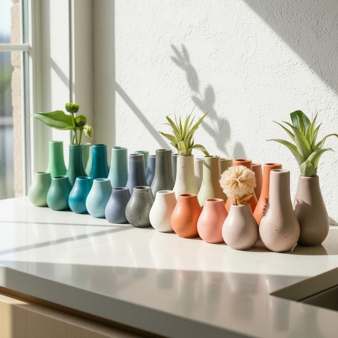 Colorful Mini Concrete Vases for Air Plants, Dried & Wild Flowers ...
