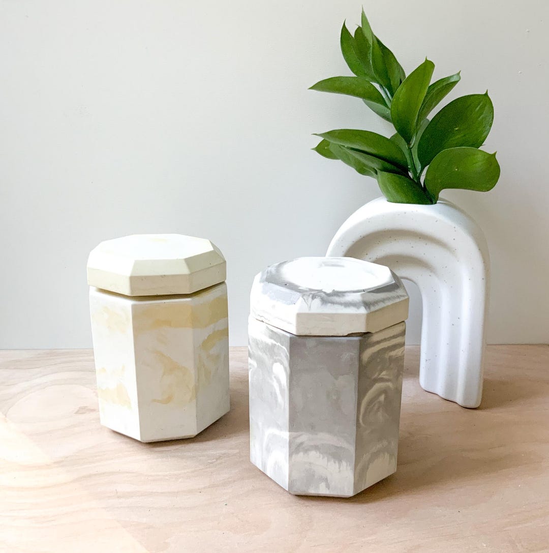 Marble Look Gypsum Cement Storage Jar With Lid for Bathroom Jewelry ...