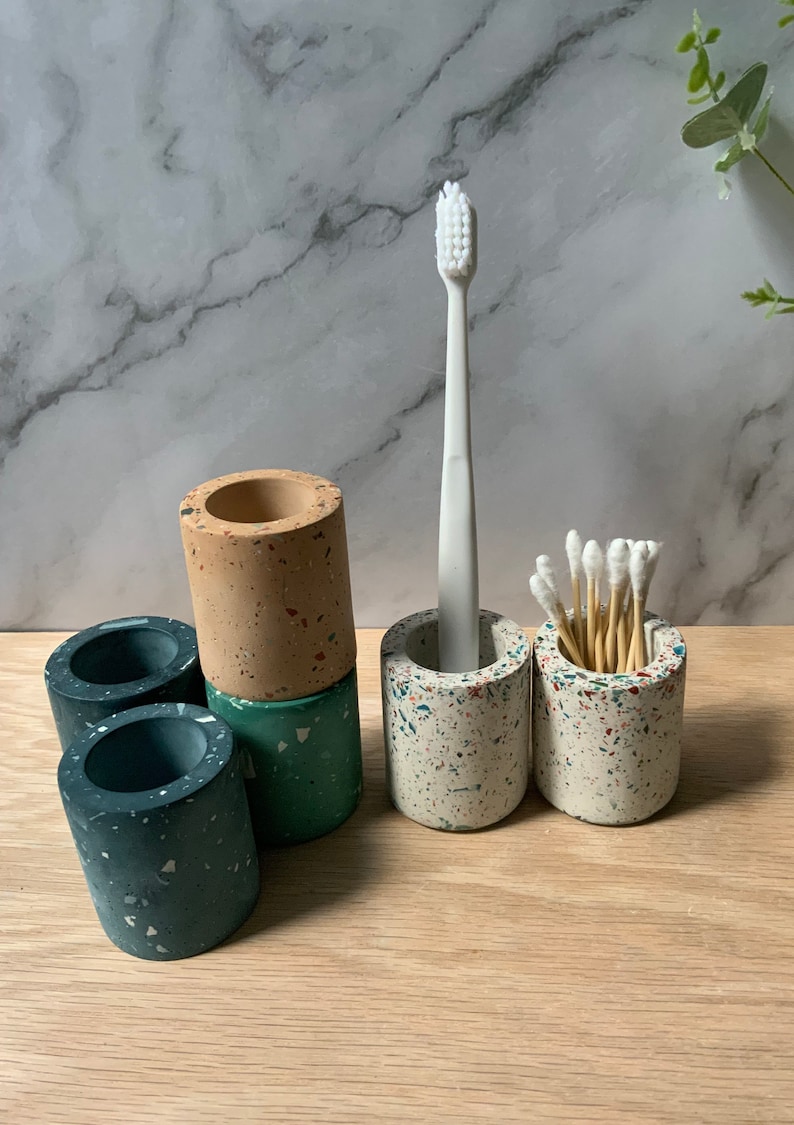 Terrazzo Toothbrush Holder Modern Bathroom Accessories Cement Cup Razor ...