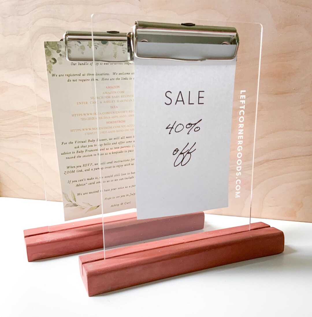 9x12 Personalized Acrylic Clipboard Sign Stand - Custom Colors for Card ...