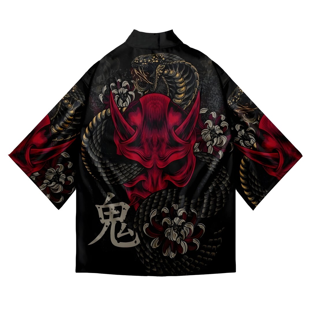 Fierce Demon and Snake Kimono Cardigan - Unisex Gothic Coat for Cosplay ...