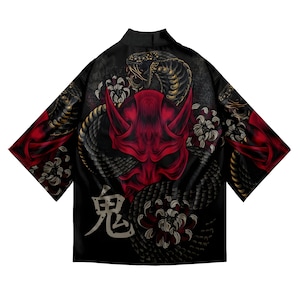 Fierce Demon and Snake Kimono Cardigan - Unisex Gothic Coat for Cosplay ...