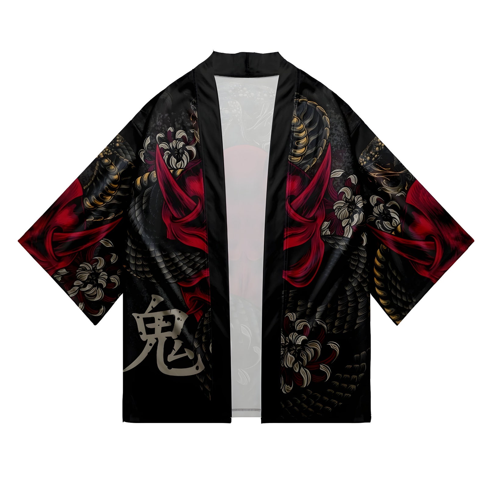 Fierce Demon and Snake Kimono Cardigan - Unisex Gothic Coat for Cosplay ...