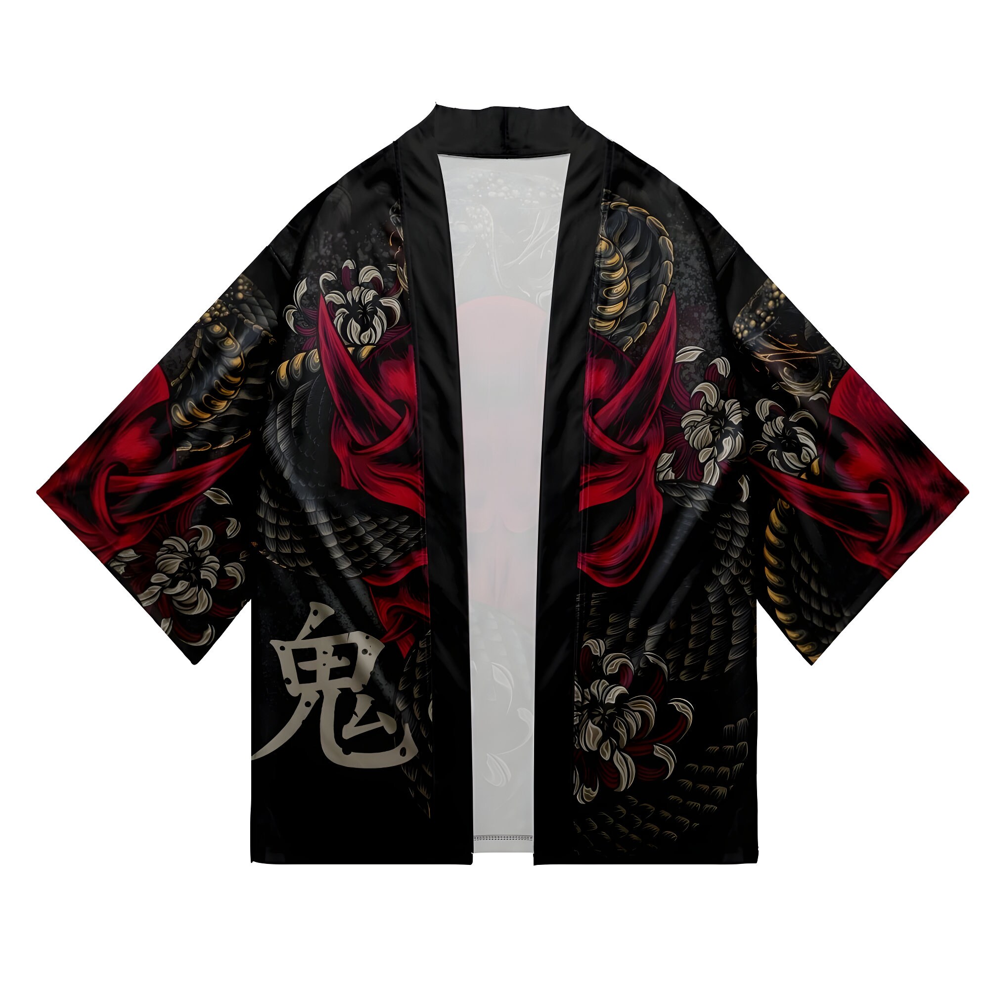 Fierce Demon and Snake Kimono Cardigan - Unisex Gothic Coat for Cosplay ...