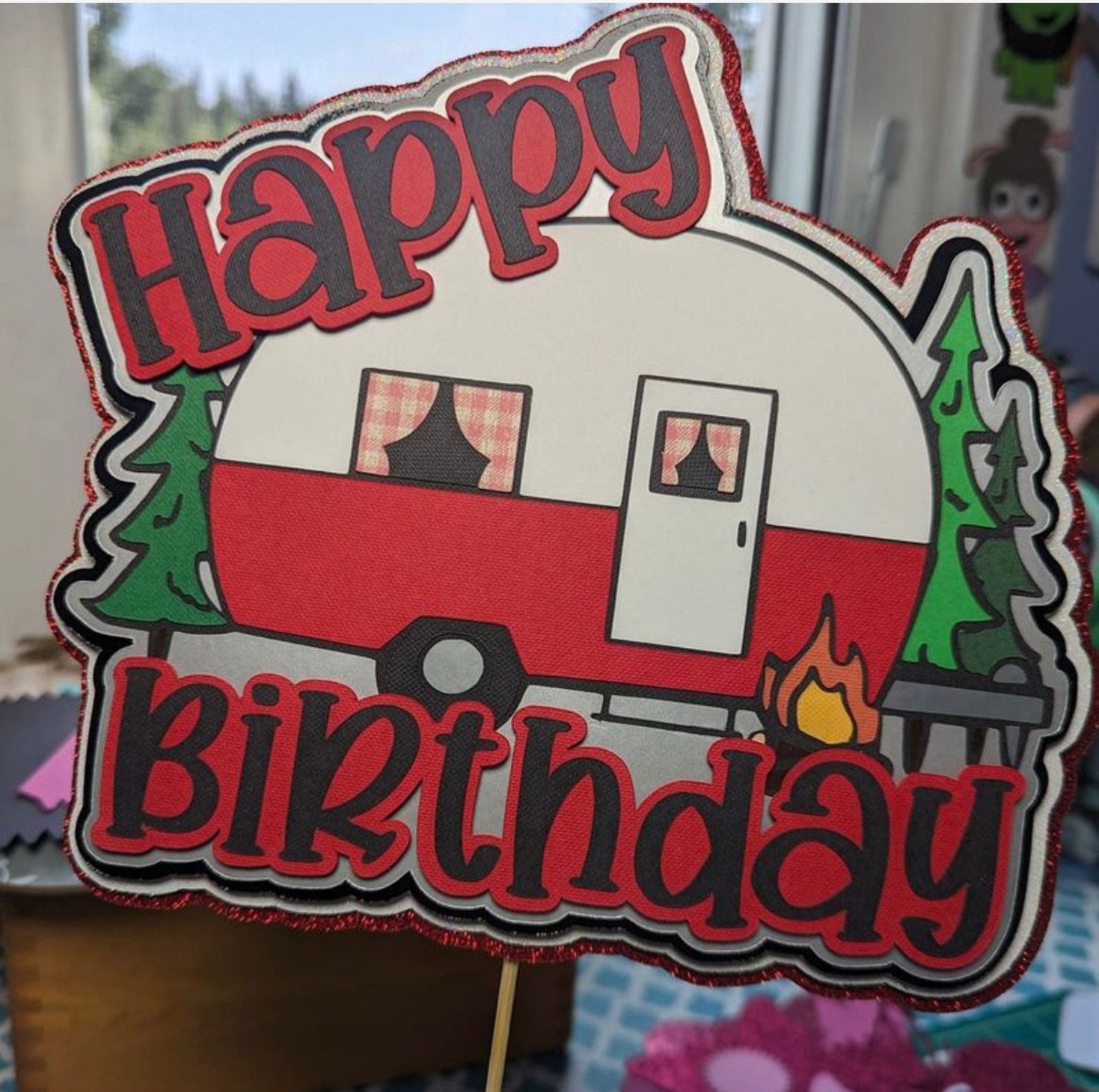 Happy Camper Birthday Cake Topper, Customizable, Party Supplies ...