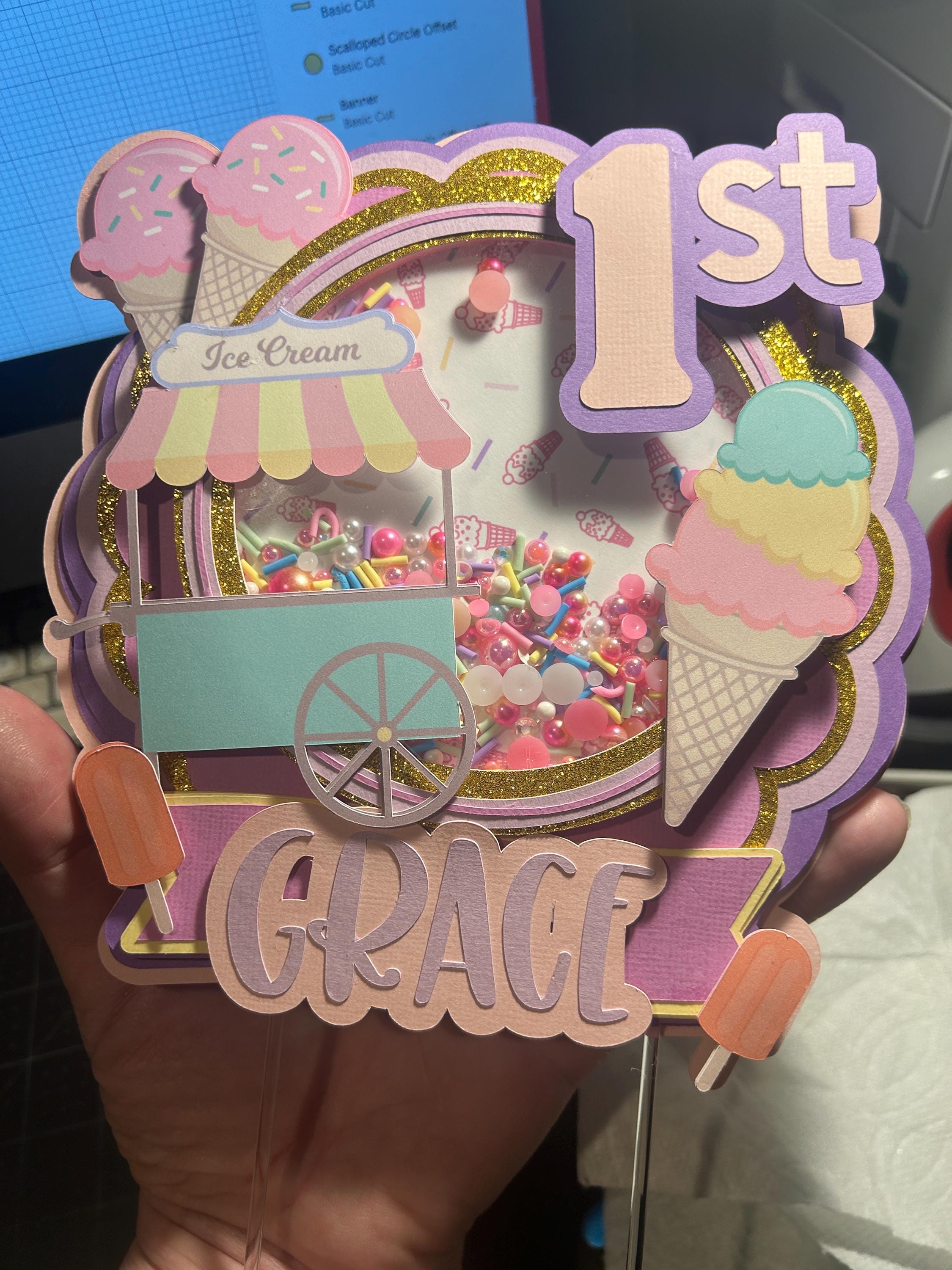 Ice Cream Cart Shaker Cake Topper, Customizable, Party Supplies ...