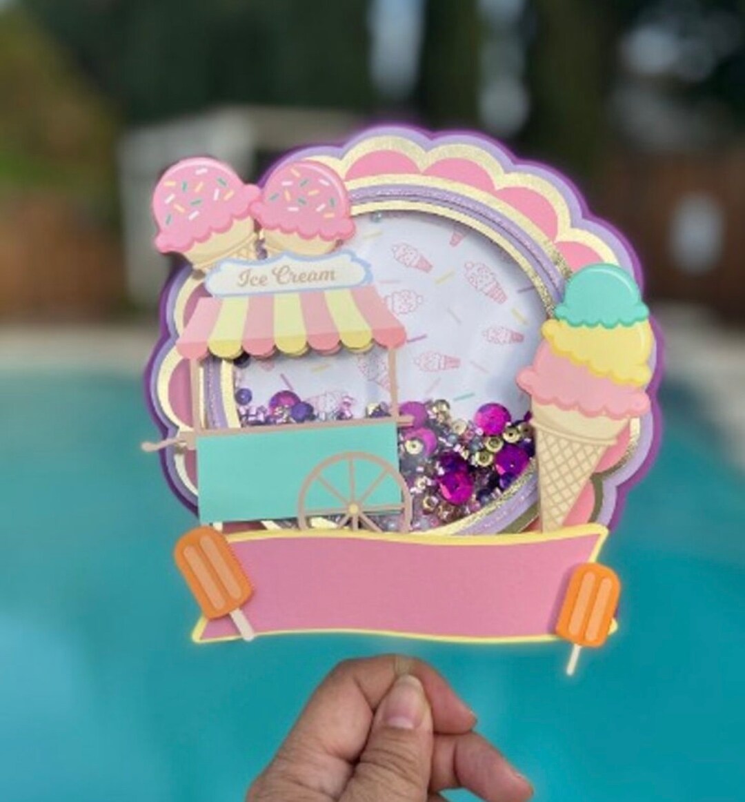 Ice Cream Cart Shaker Cake Topper, Customizable, Party Supplies ...