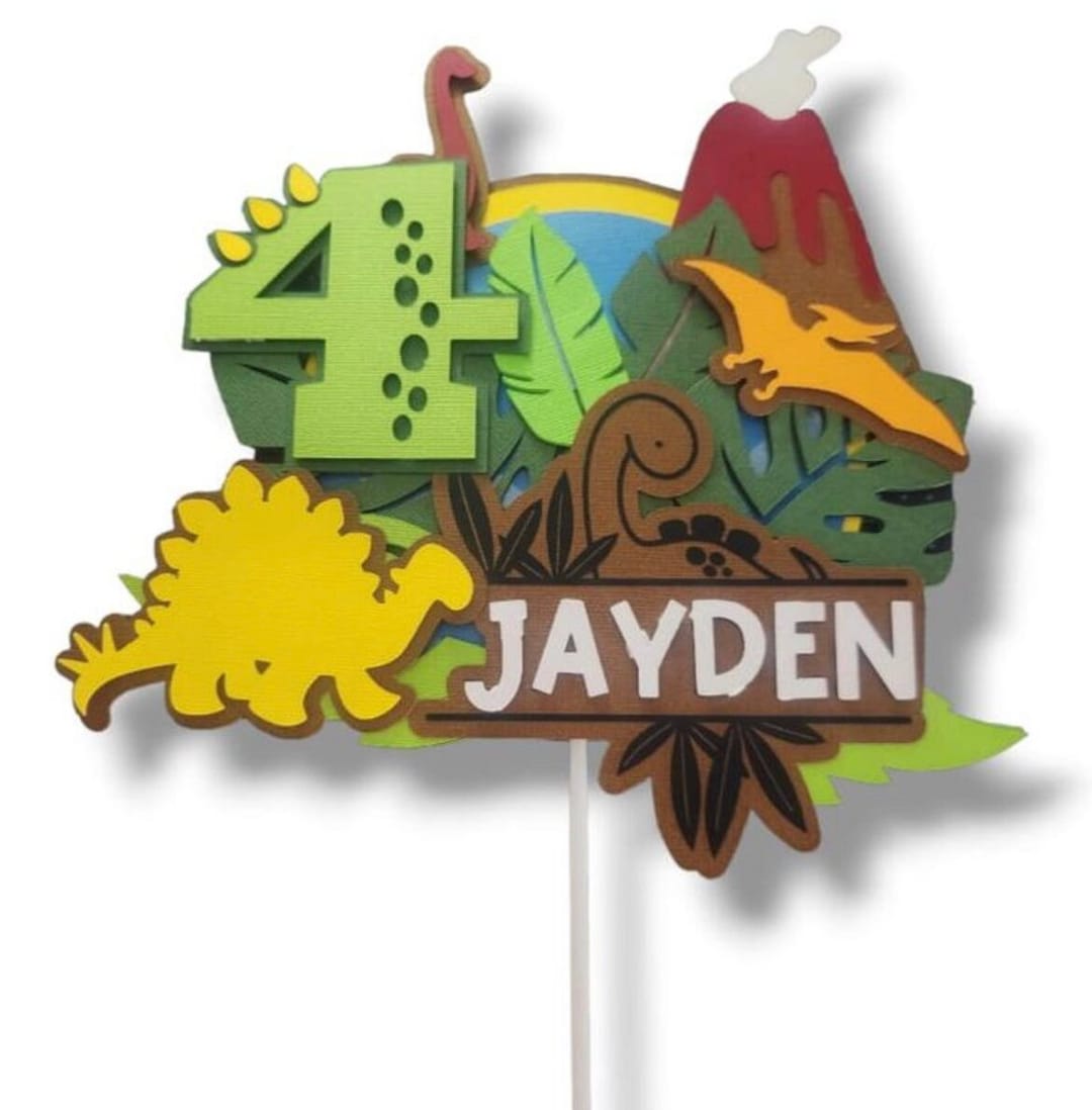 Dinosaur With Valcano Cake Topper, Customizable, Party Supplies ...