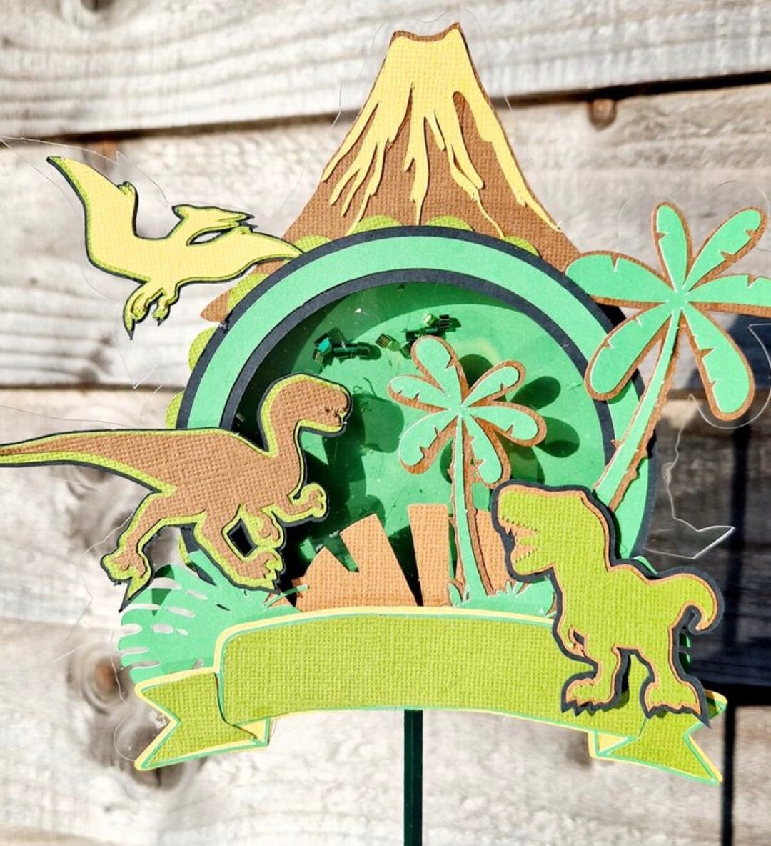 Dinosaur Volcano Shaker Cake Topper, Customizable, Party Supplies ...