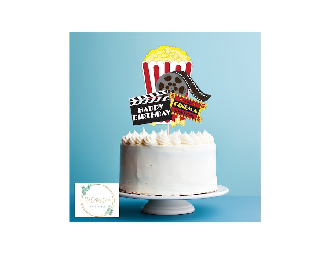 Movie Theater Cake Topper, Party Supplies, Movie and Popcorn, 3D Cake ...