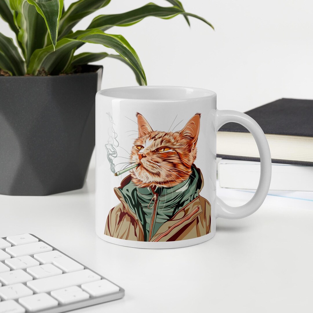 Spaced Out Tabby Cat Smoking Joint Mug, Cute Animals Coffee Cup, Gift ...