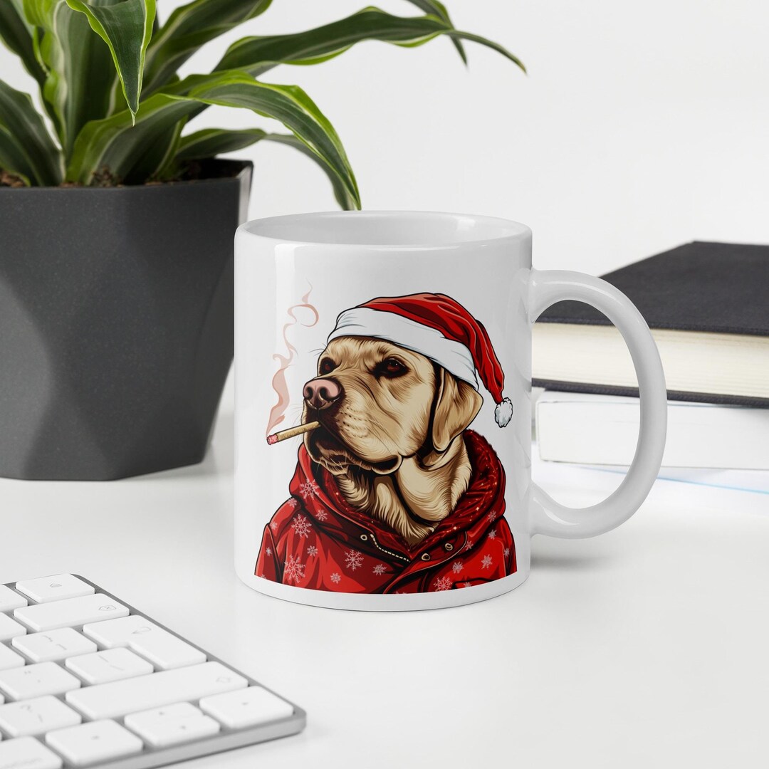 Christmas Labrador Smoking Joint Mug, Yellow Lab Coffee Cup, Christmas ...