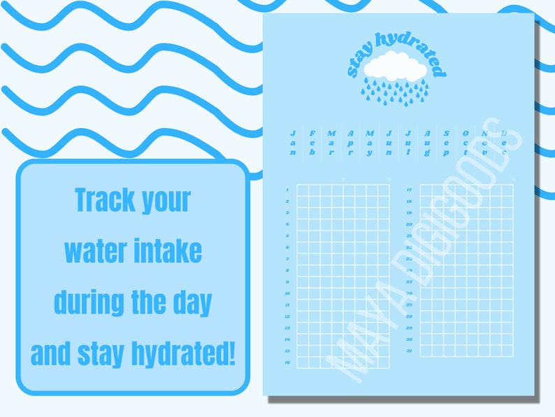 Digital Printable Water Intake Tracker Stay Hydrated, Monthly Water ...
