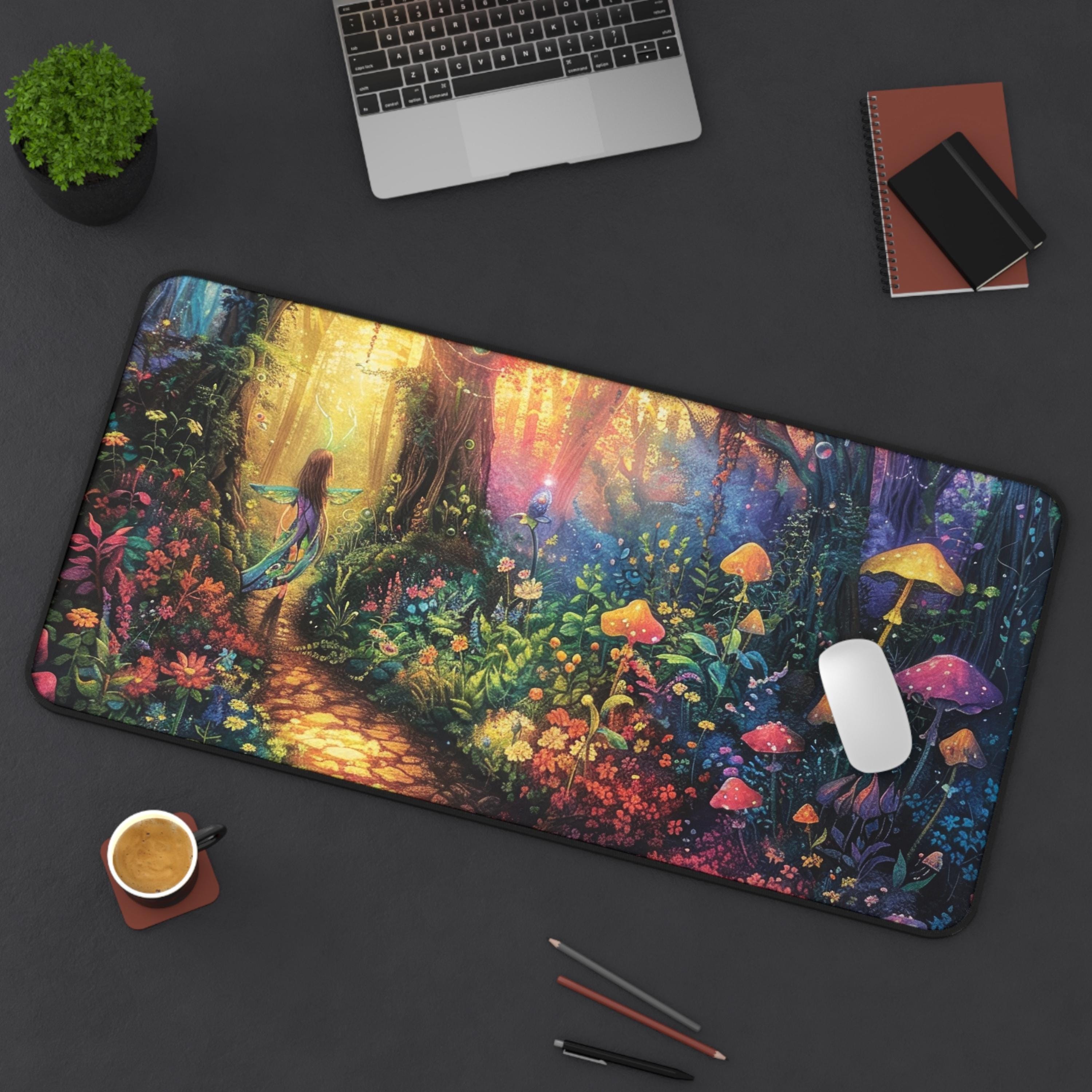 Whimsical Fairy Garden Desk Mat With Mystical Mushrooms and Flowers ...