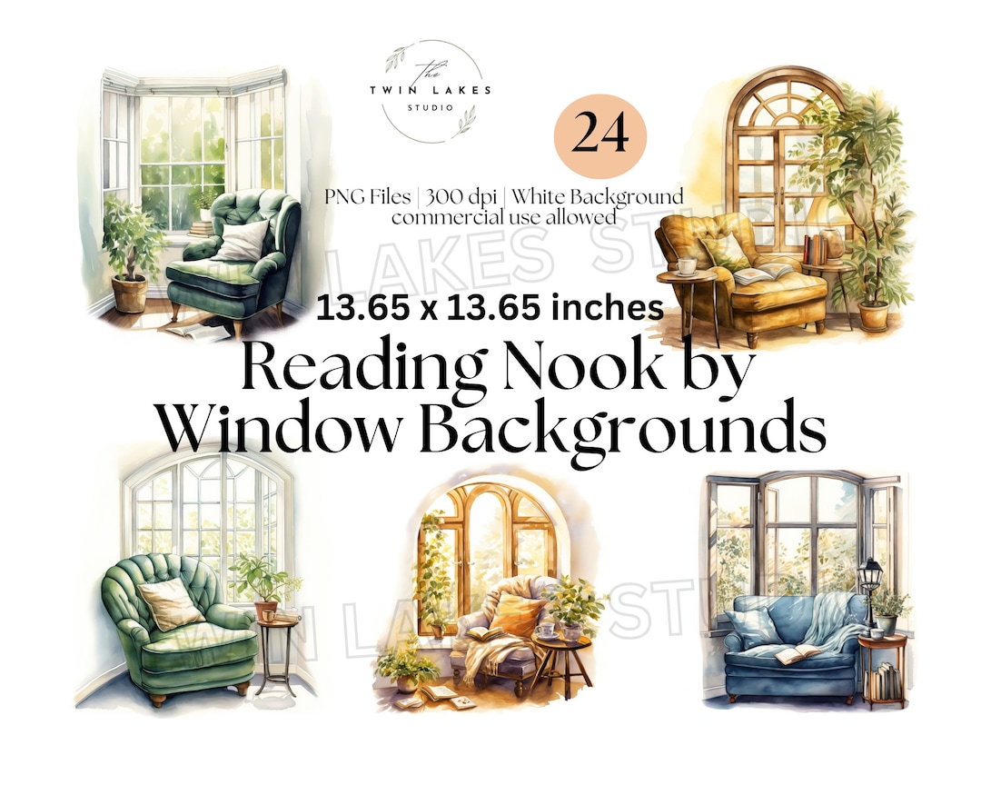 Watercolor Cozy Reading Nook - Background - Reading Nook Wall Art ...