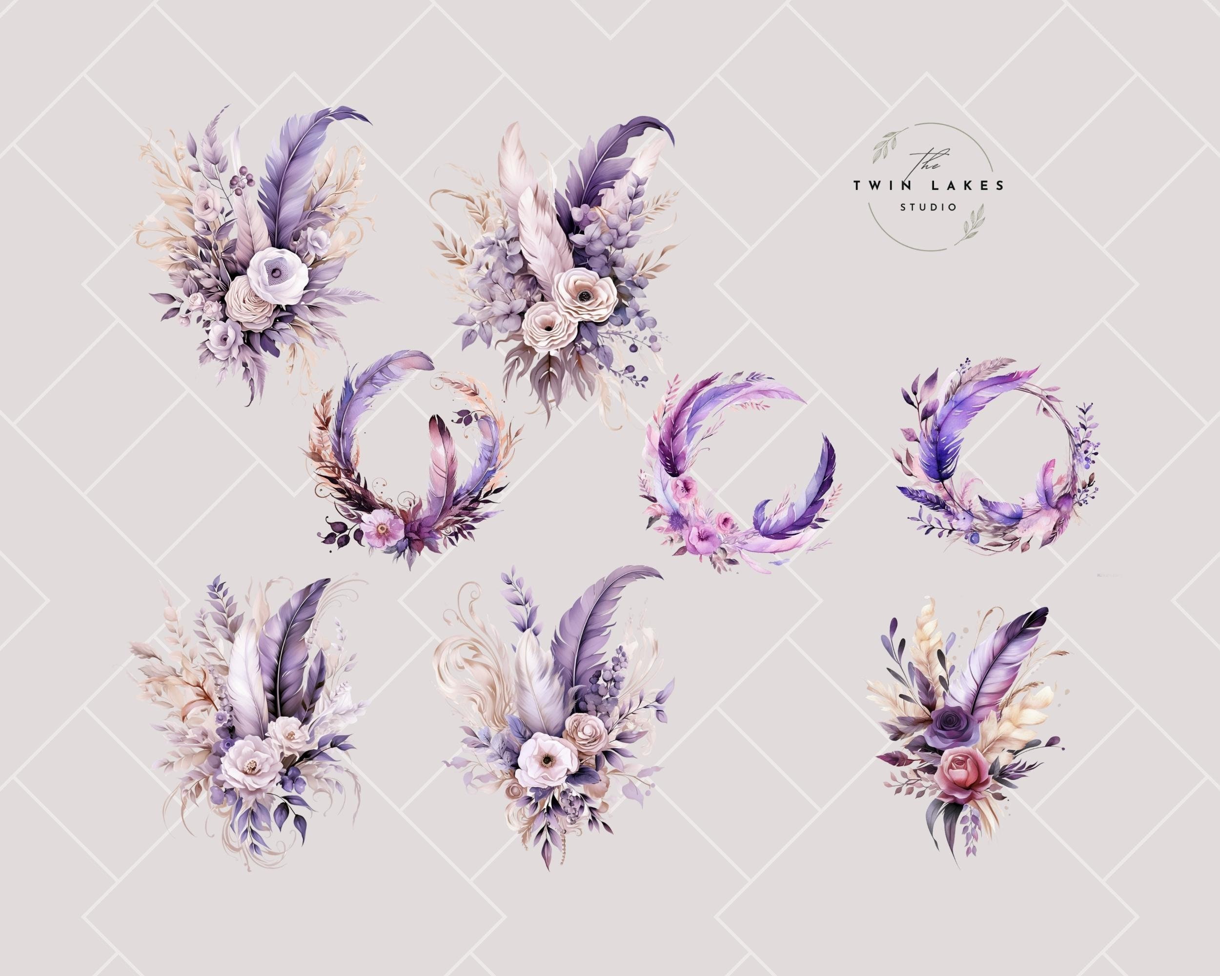 Boho Floral Clipart, Purple Boho Floral Bouquet, Clipart, Bohemian ...