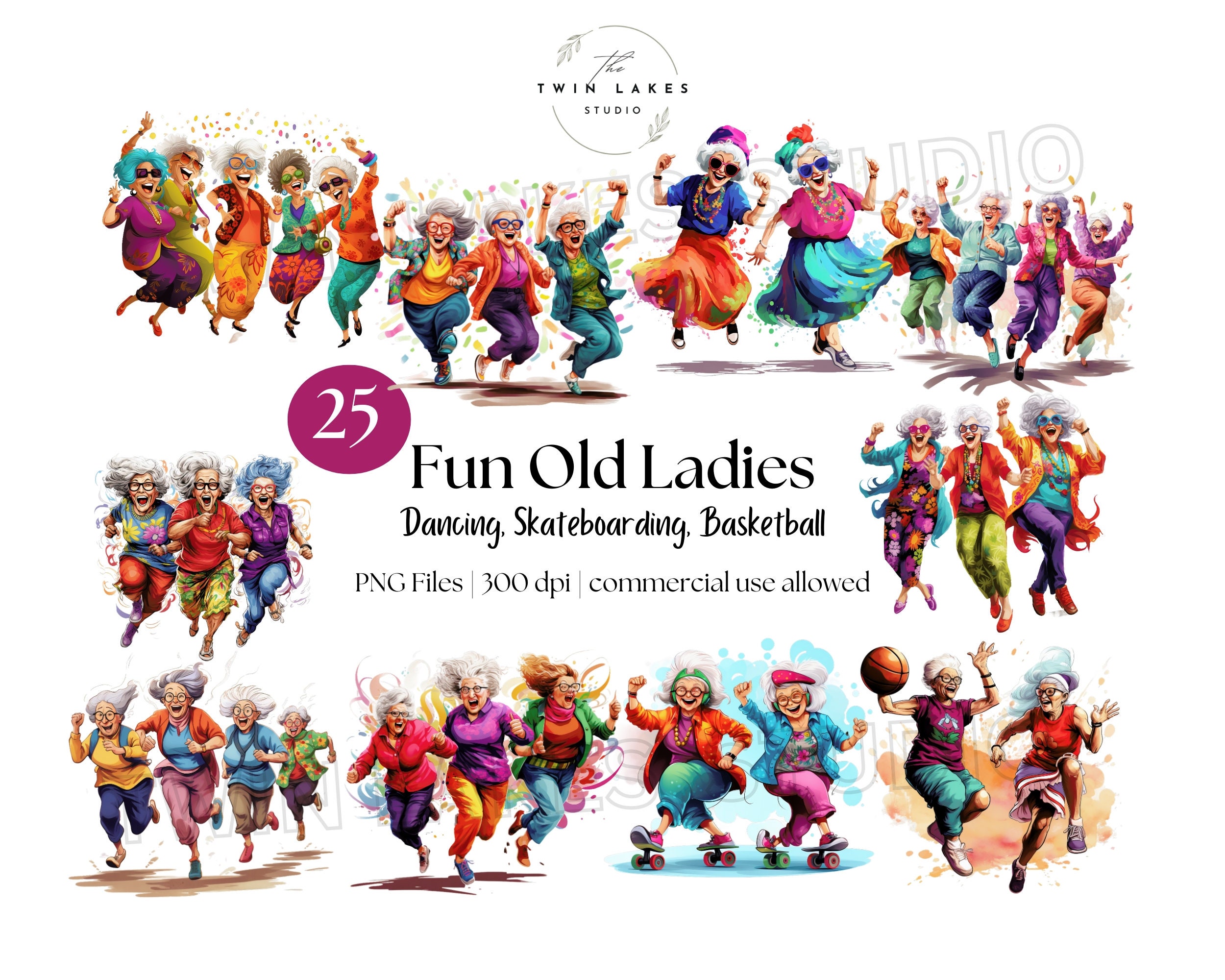 Fun Old Ladies Elderly Ladies Old Hip Ladies Bright & Whimsical Old ...