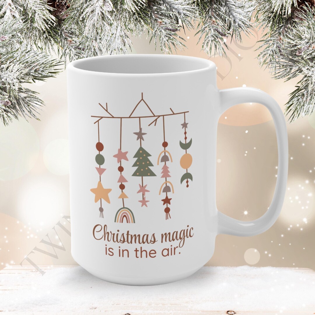 Boho Christmas Magic Coffee Mug, Cute Festive Design for Holiday Season ...