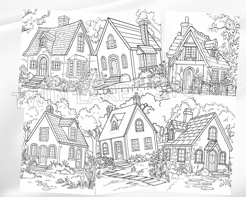 Country Cottages Coloring Book for Adults | Coloring Book of Country ...