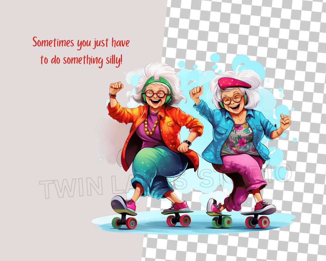 Fun Old Ladies Elderly Ladies Old Hip Ladies Bright & Whimsical Old ...