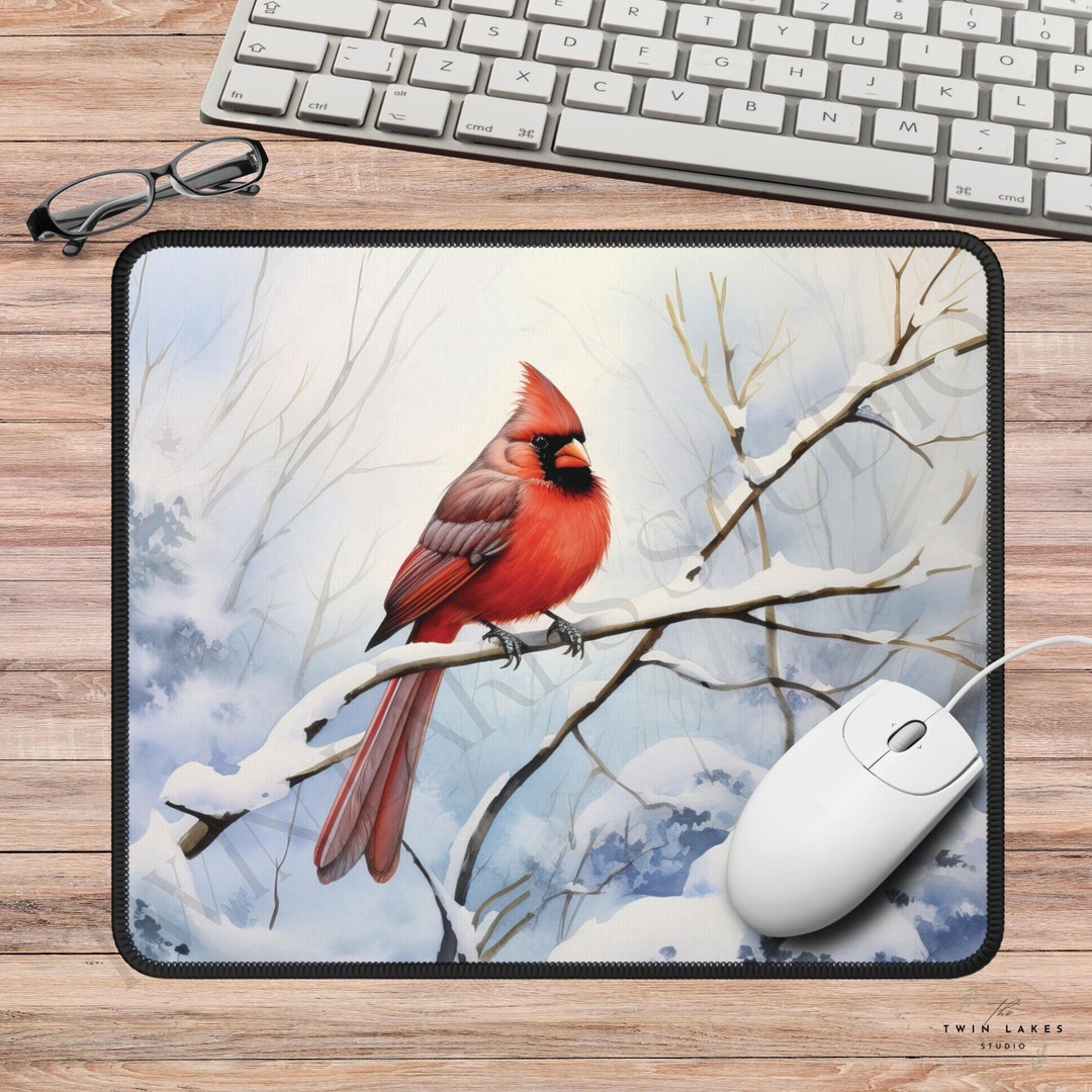 Winter Cardinal Bird Mousepad Natureinspired Office Desk Accessory Red ...