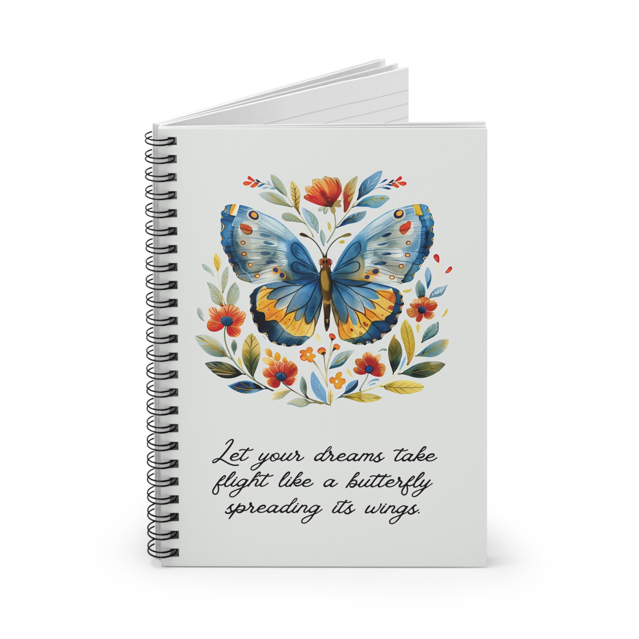 Folk Art Design Butterfly Cover Design 6x8 Spiral Notebook - Ruled Line ...