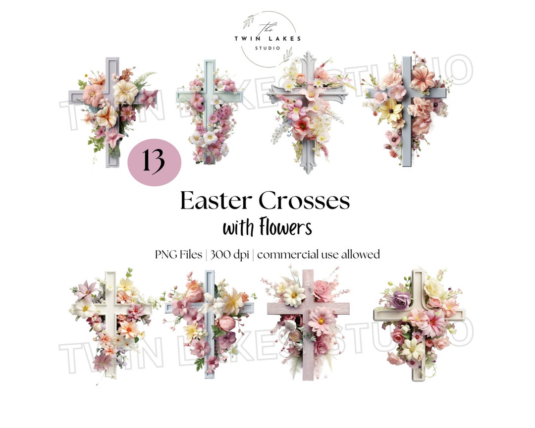 Easter Crosses - Floral Cross Arrangement - Springtime Cross - Clipart ...
