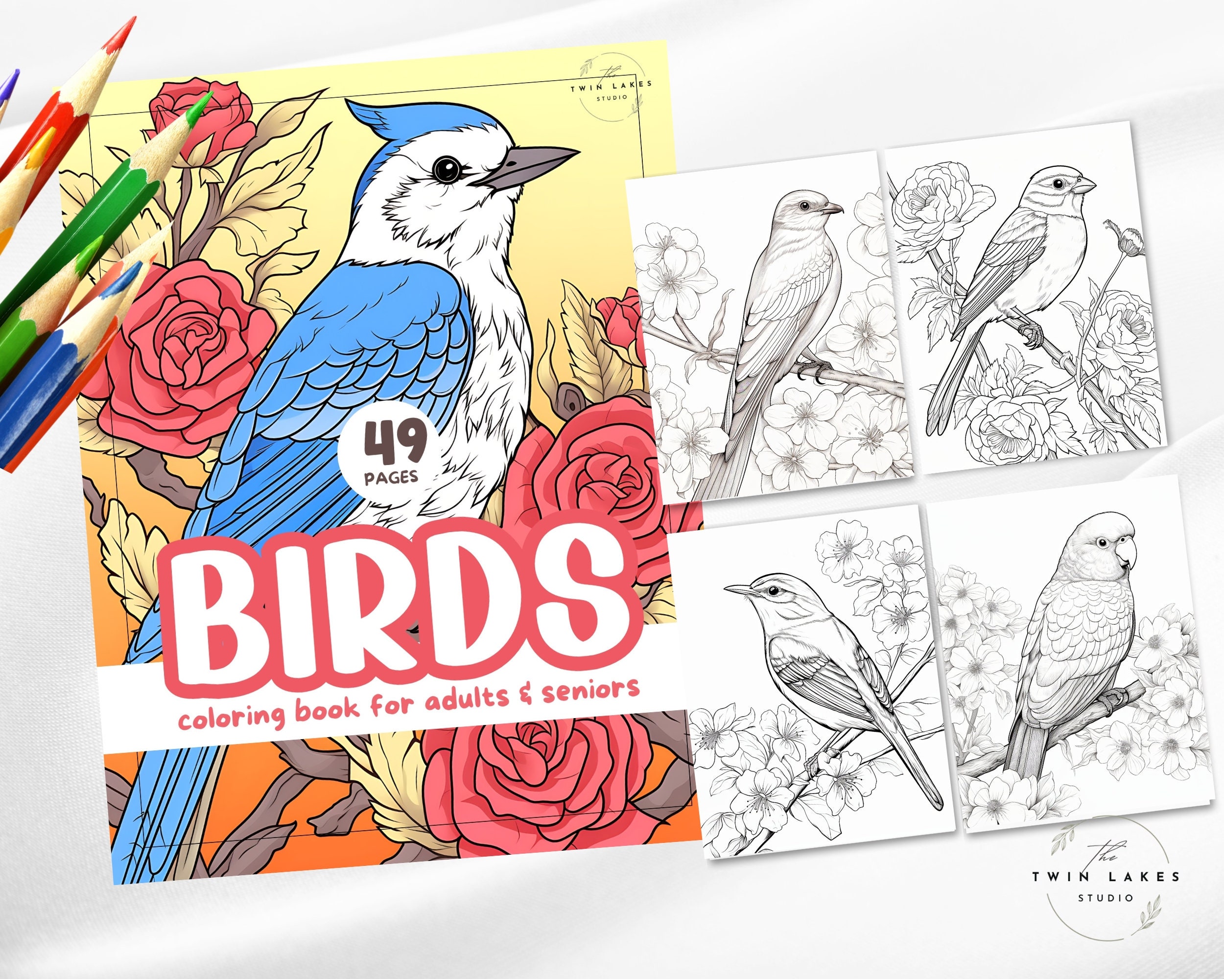 Beautiful Birds and Flowers Coloring Book for Adults & Seniors | Avian ...