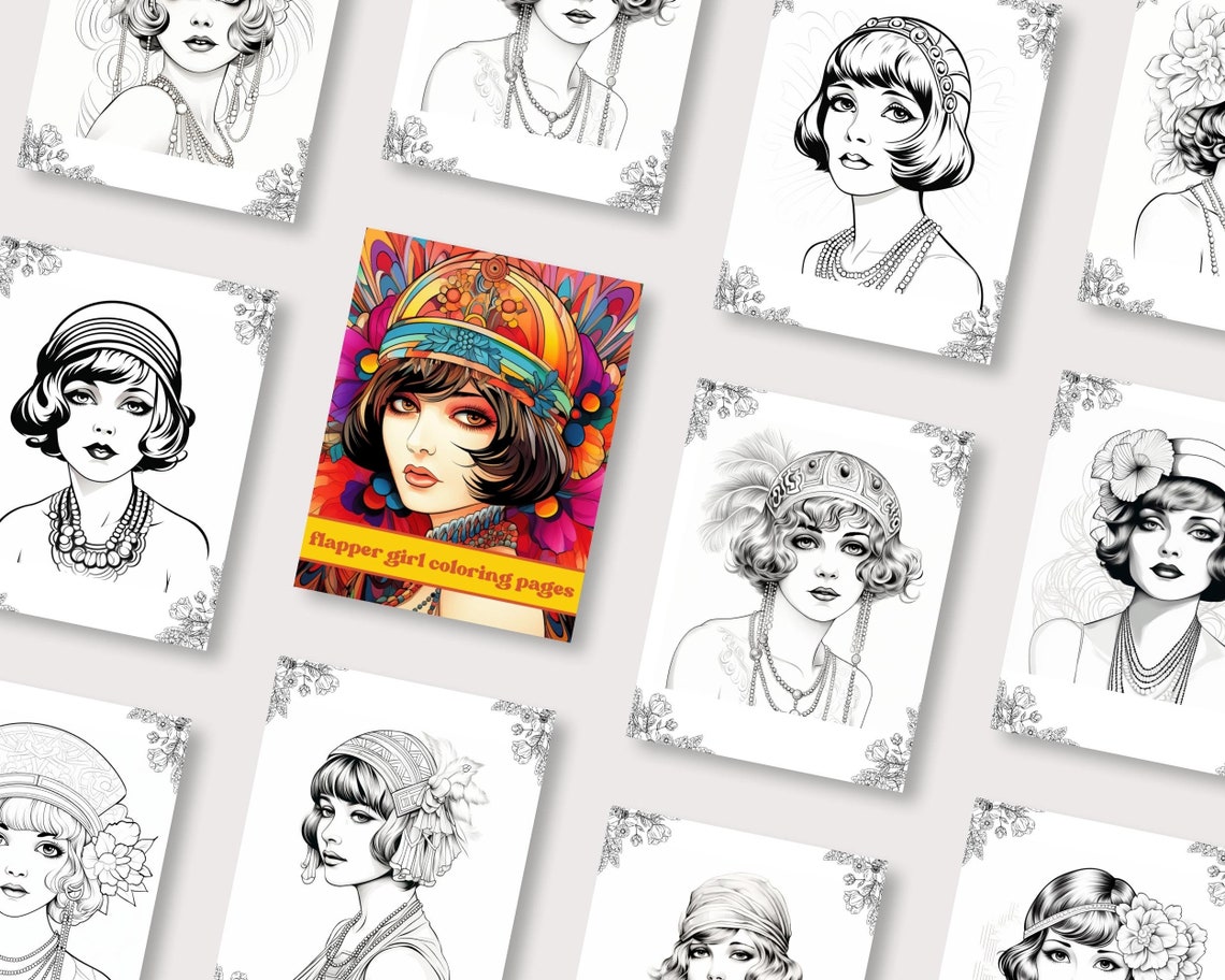 Flapper Girl Coloring Pages, 1920s Coloring Sheets, Digital Download ...
