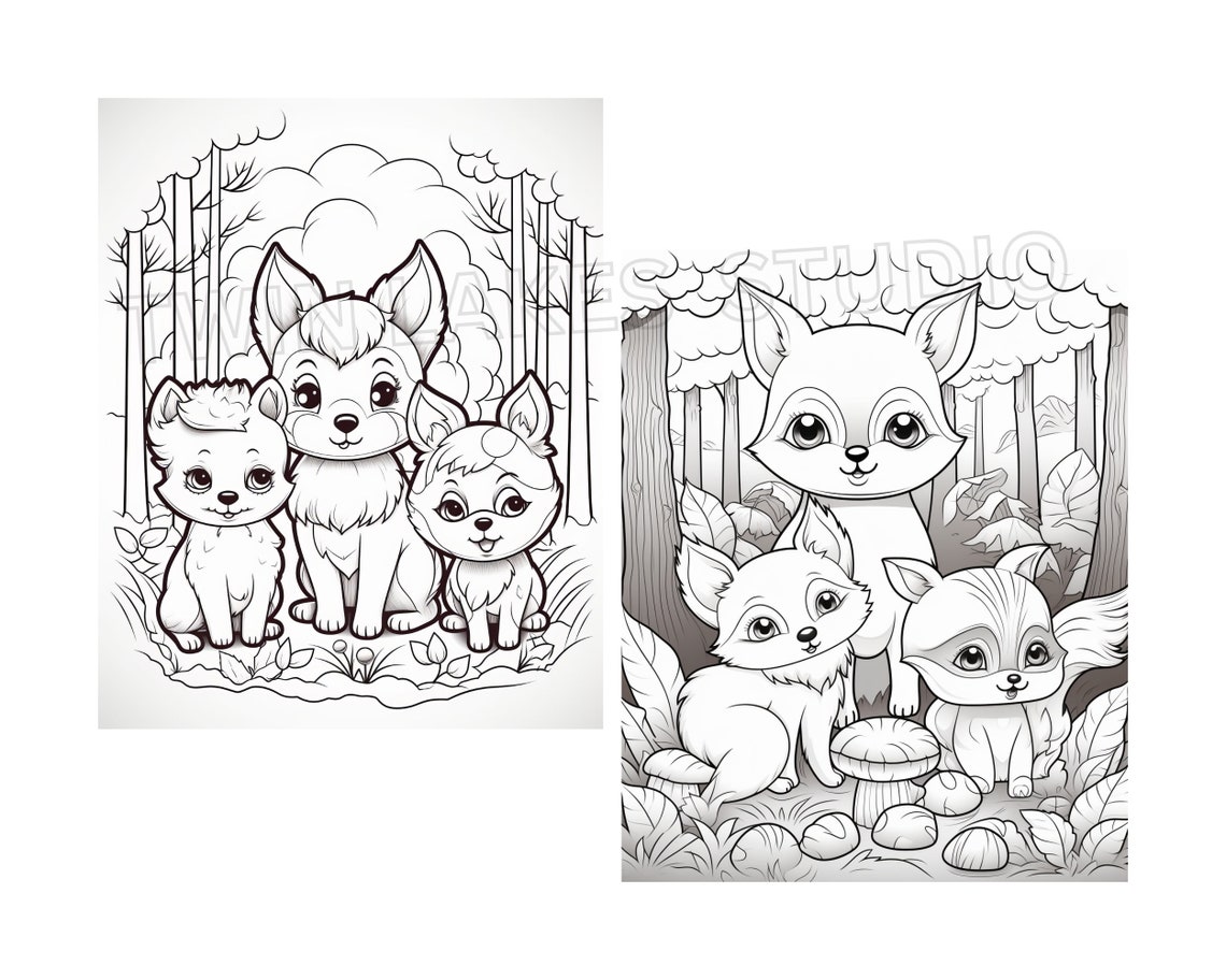 Cute Animals in Forest Forest Animals Animals Coloring Pages for Kids ...