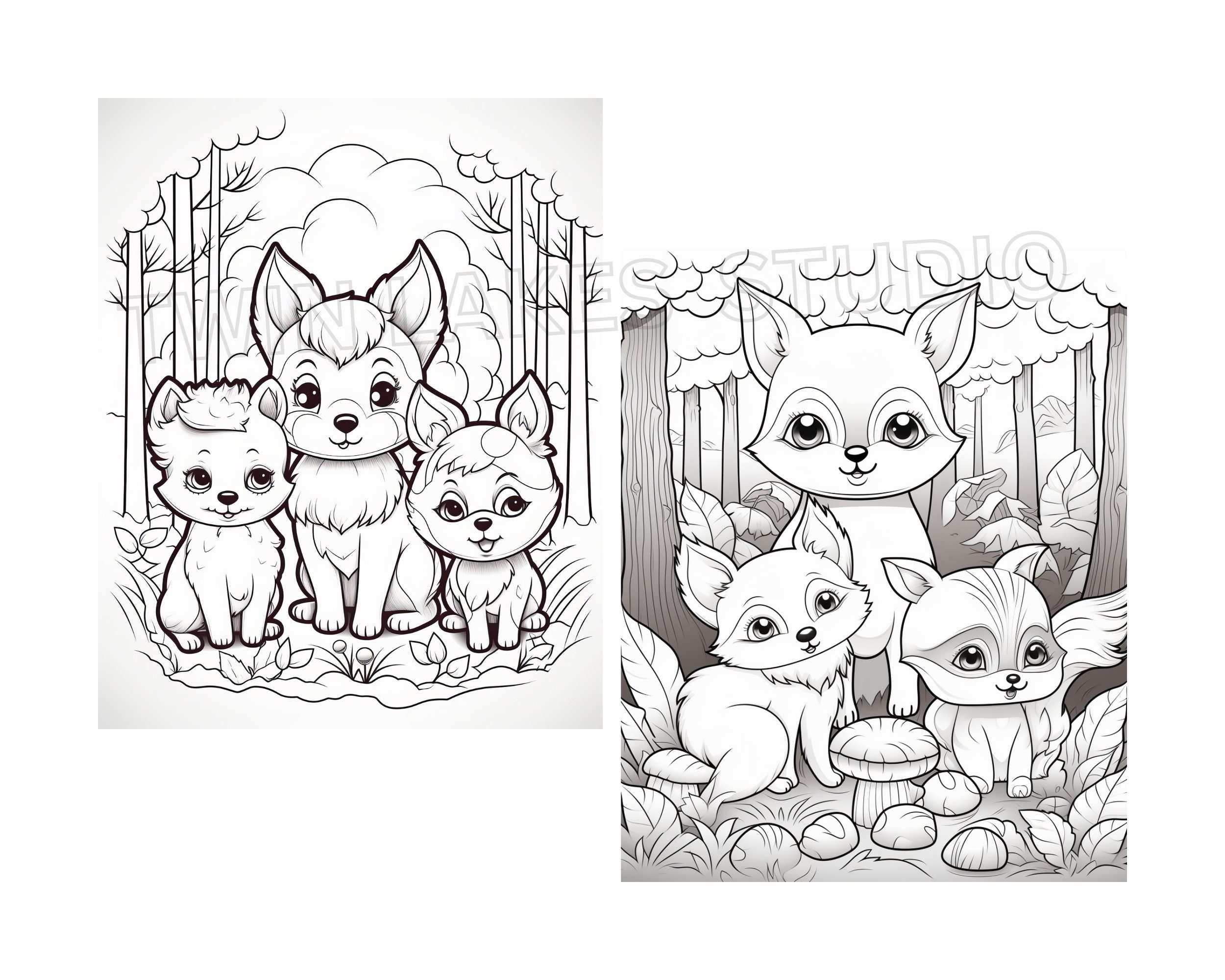 Cute Animals in Forest Forest Animals Animals Coloring Pages for Kids ...