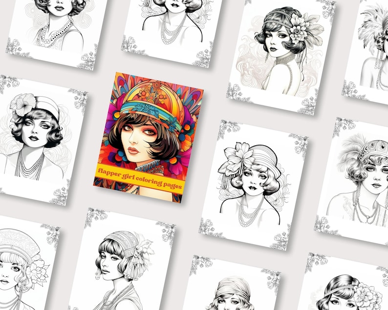 Flapper Girl Coloring Pages, 1920s Coloring Sheets, Digital Download ...