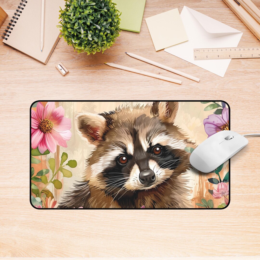 Cute Raccoon Desk Mat - Large Mouse Pad for Office, Nature-themed ...