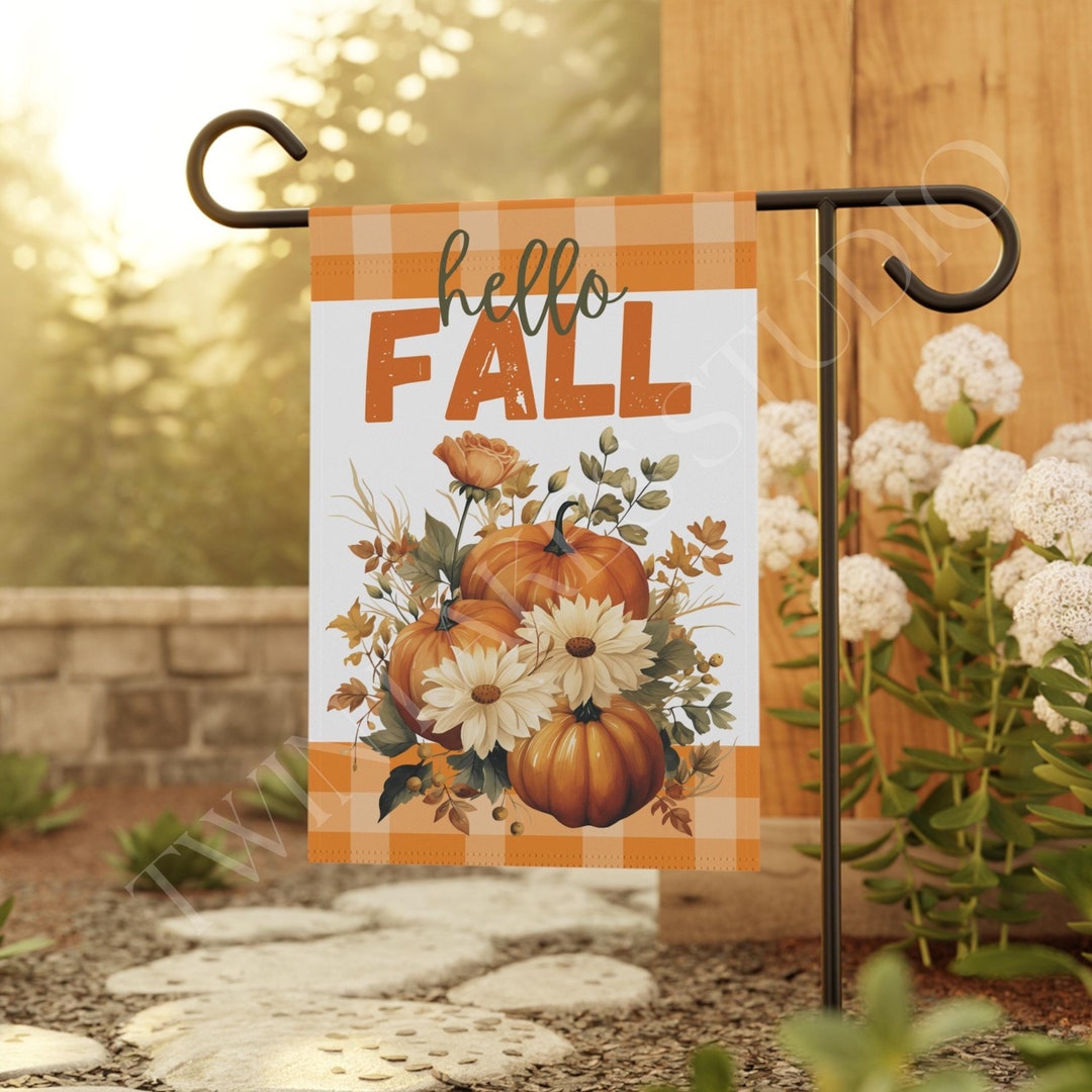 Hello Fall Garden Flag Pumpkin & Autumn Yard Banner for Seasonal Decor ...