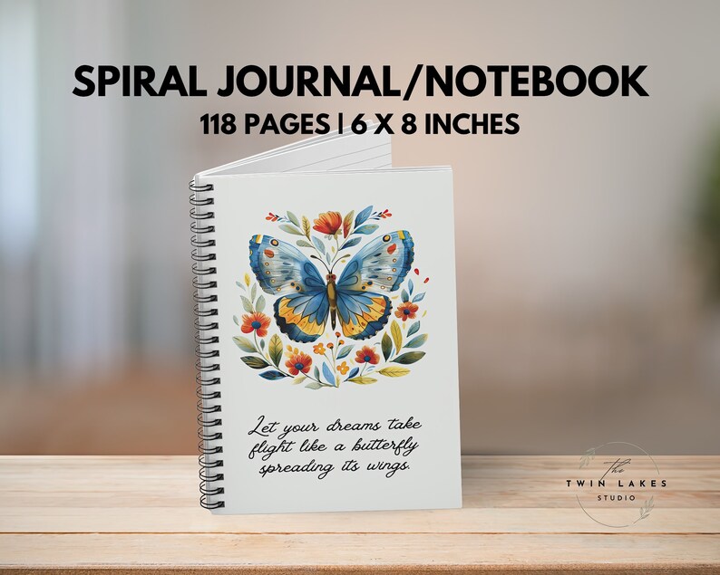 Folk Art Design Butterfly Cover Design 6x8 Spiral Notebook Ruled Line ...