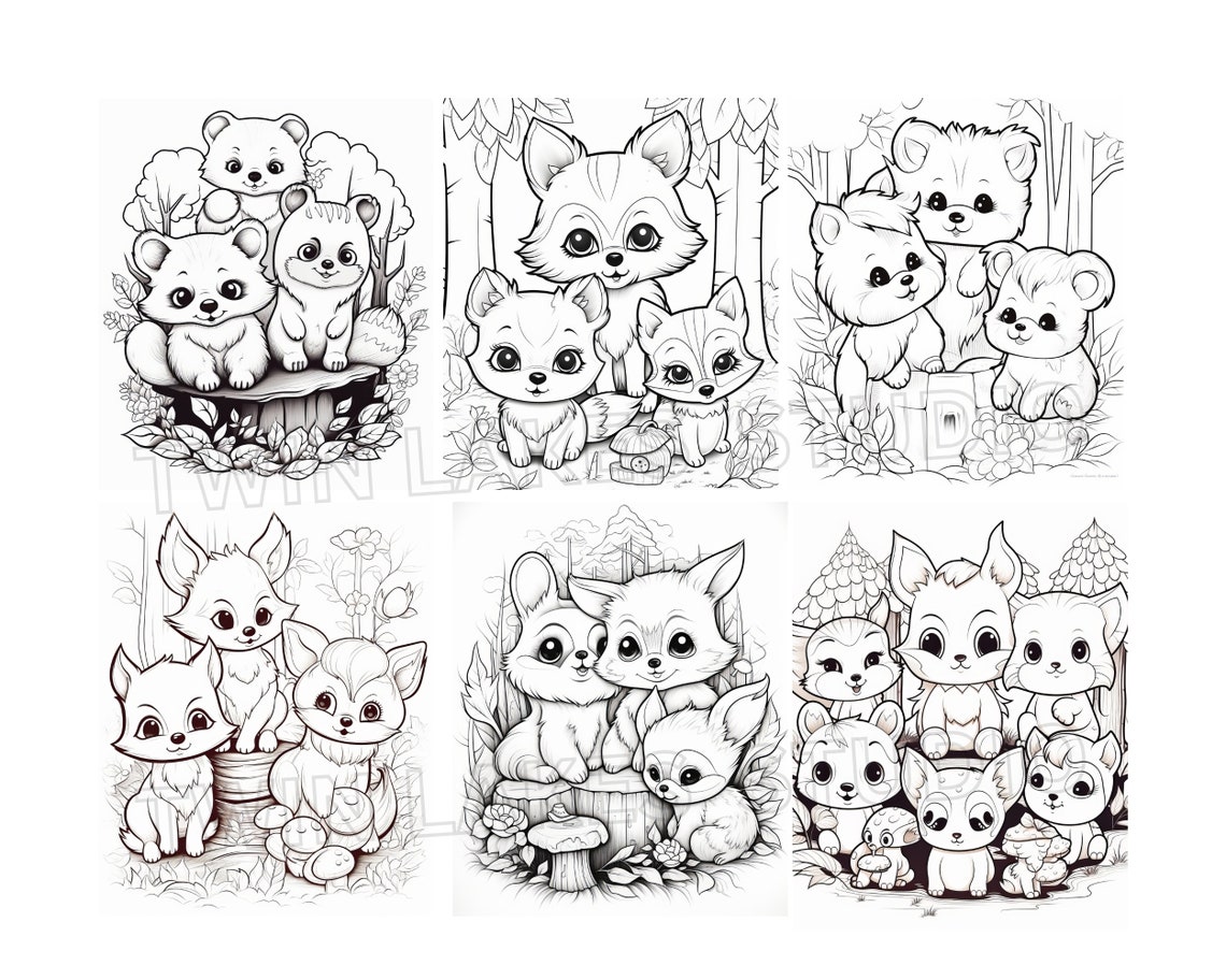 Cute Animals in Forest Forest Animals Animals Coloring Pages for Kids ...