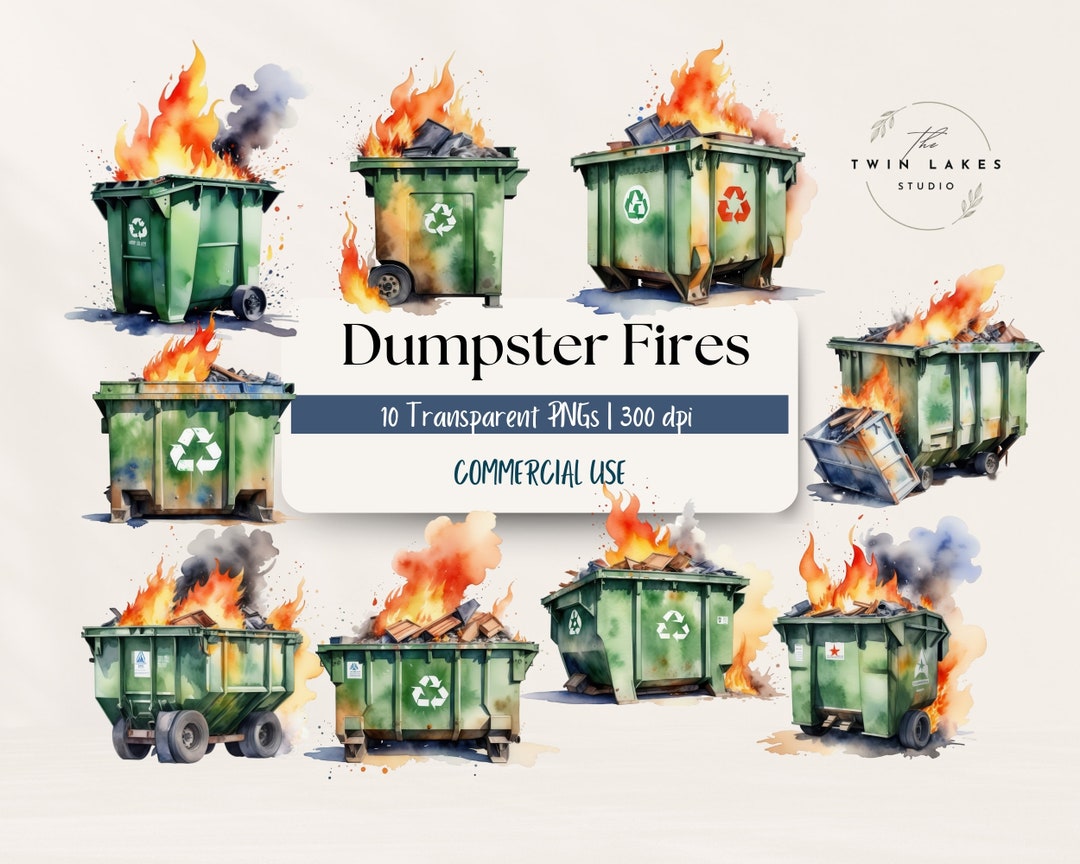 Watercolor Dumpster Fires Clipart Set | Dumpster Fire Illustrations | Digital Download ...