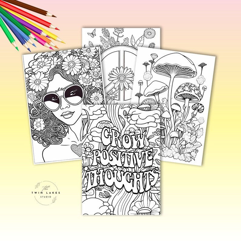 21 Coloring Pages Retro, 70s Coloring Sheets, Retro Color Book, Digital ...